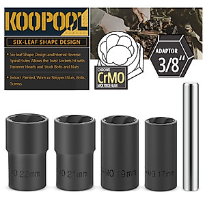 Twist Socket Set 5 Pcs Lug Nut Remover, Bolt Nut Extractor Set, Metric 17-22mm Wheel Lock Removal Kit with Drift Punch Nut Removal Bar