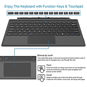Arteck Microsoft Surface Pro Type Cover, Ultra-Slim Portable Bluetooth Wireless Keyboard with Touchpad Built-in Rechargeable Battery