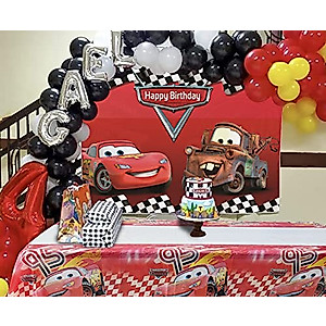 Car Racing Themed Backdrop and Tablecloth 70x42in Cartoon Cars Mobilization Birthday Party Decor Supplies Banner Background (5X3FT), Red