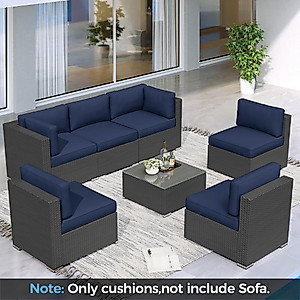 Crownland 14-Piece Outdoor Furniture Replacement Cushions, Water-Resistant Sofa Cushions for 6-Seat Rattan Wicker Sectional Patio Conversation Sets(Dark Blue)