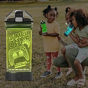 YuanDian Gamer Zone Water Bottle for Boys, Controller 7 Color Lights 3D Light up Drinking Cups Gifts for Gamers Men, BPA Free & Leak Proof Flip Top Lid & Easy Clean & Carry Handle, 14oz/ 400ml