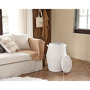 26" x 20" Tall Extra Large Storage Basket with Lid, Cotton Rope Storage Baskets, Woven Laundry Hamper with Cover, Cloth Storage Bin, for Clothes Blanket in Living Room, All White