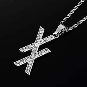 Eczixnczo Hip Hop Iced-Out XX Pendant Necklace for Rapper CZ Fully Bubble Broken Heart Pendant Necklace Chain for Men Women Fashion Jewelry11