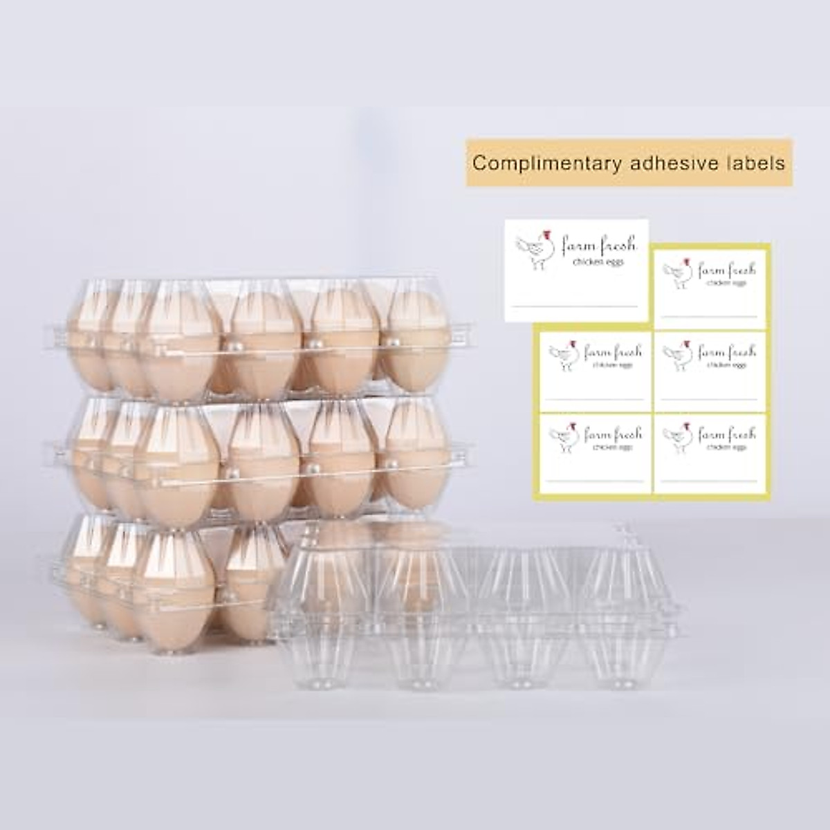 Gorander Clear Plastic Egg Cartons 60 Packs,Egg Tray Safely Holds 12 Egg，With Labels,Perfect For Refrigerator Chicken Farm Markets- Medium sized