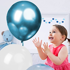 Upgraded,105PCS Gender Reveal Baby Shower Decorations for Boy,Blue and White Birthday Balloons Garland Arch Kit, Oh Baby Birthday Banner, Giltter Dots Birthday Garland+Pump+Complete Accessories