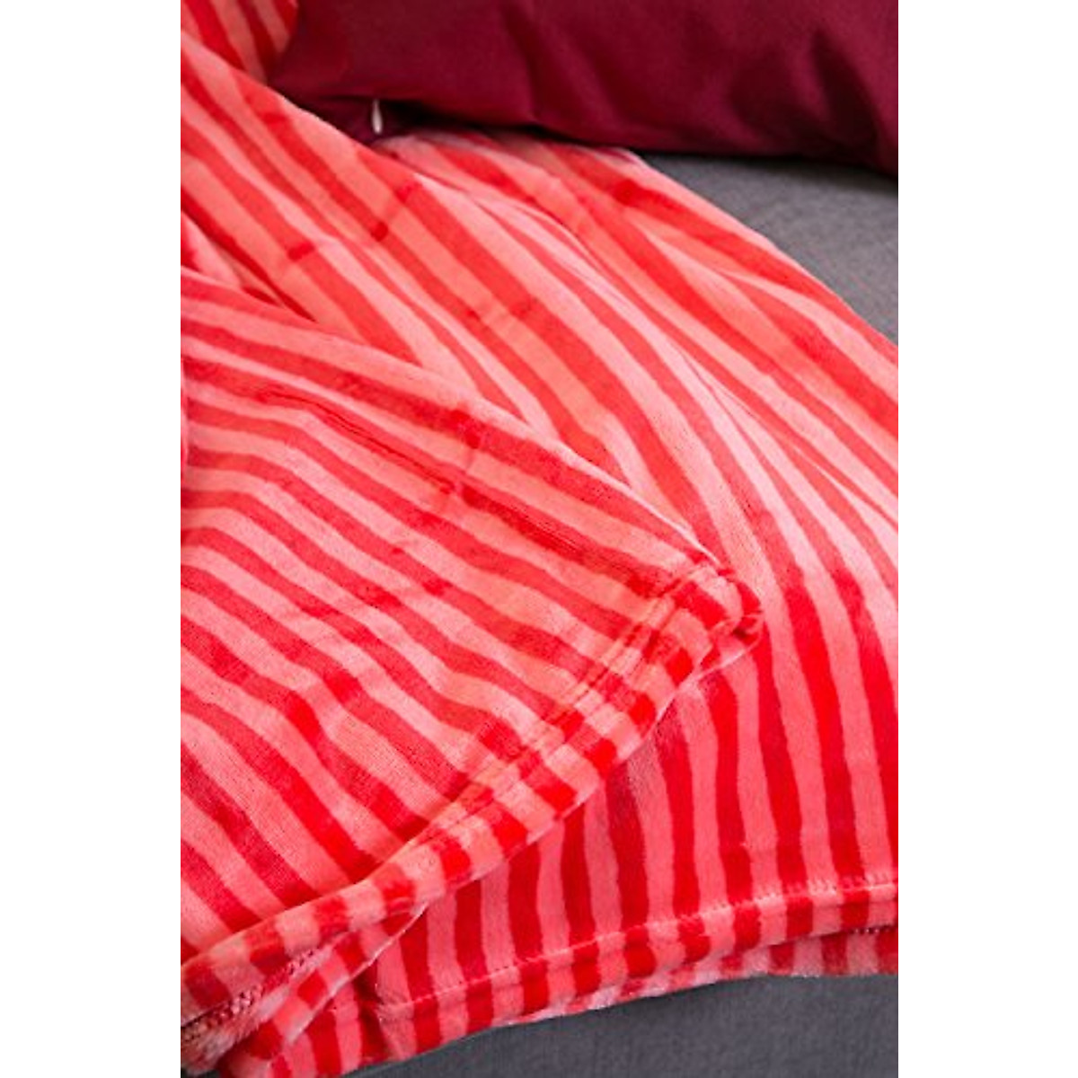 DII Super Soft Flannel Fleece Stripe Throw Blanket, Red, 50 x 60