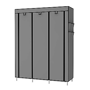 UDEAR Portable Wardrobe Closet Clothes Organizer No-Woven Fabric Cover with 6 Storage Shelves, 2 Hanging Sections and 4 Side Pockets，Grey