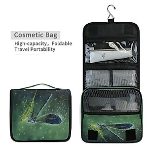 Omhonmi Hanging Toiletry Bag for Women Art Painting Dragonfly,Waterproof Makeup Pouch,Portable Cosmetic Bag,Travel Bag with Hanging Hook for Woman Man Travel Accessories