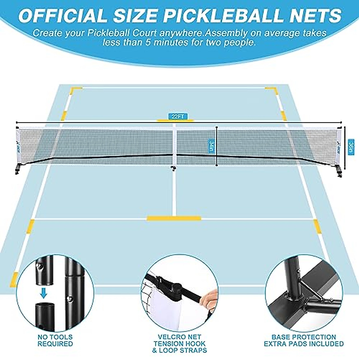 X-ACE Pickleball Net Set with Wheels for Home22FT Regulation Size Portable Pickleball Net for Driveway,Steady Matte Steel Frame (Net with Wheels)