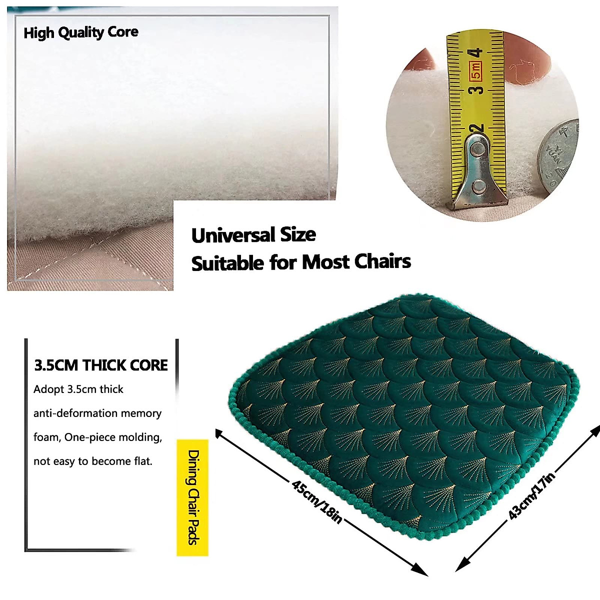 ZIBENE Chair Cushions for Dining Chairs 4 Pack Washable, Chair Pads for Dining Chairs Set of 4 18x20, Quilting Seat Cushion for Kitchen Chairs with Ties, Dining Room Seat Pads Non Slip Brown