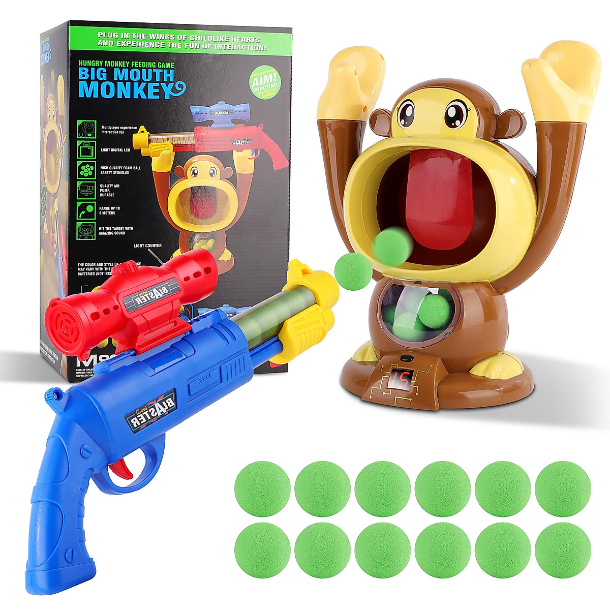 FiGoal Hungry Feeding Game Toy Guns for Boys/Girls, Shooting Games with Electronic Target, Party Cool Toys with LCD Score Record, Sound, 12 Soft Foam Balls, for Kids Age 3-10 Gifts for Valentine's Day