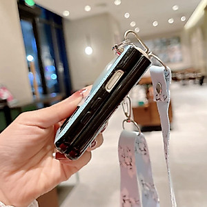 HANASE Glitter Bling Flowers Corssboby Case for Samsung Galaxy Z Flip 4 3 Hard Plastic Shoulder Strap Lanyard Chain Phone,Z5,for Z Flip 3