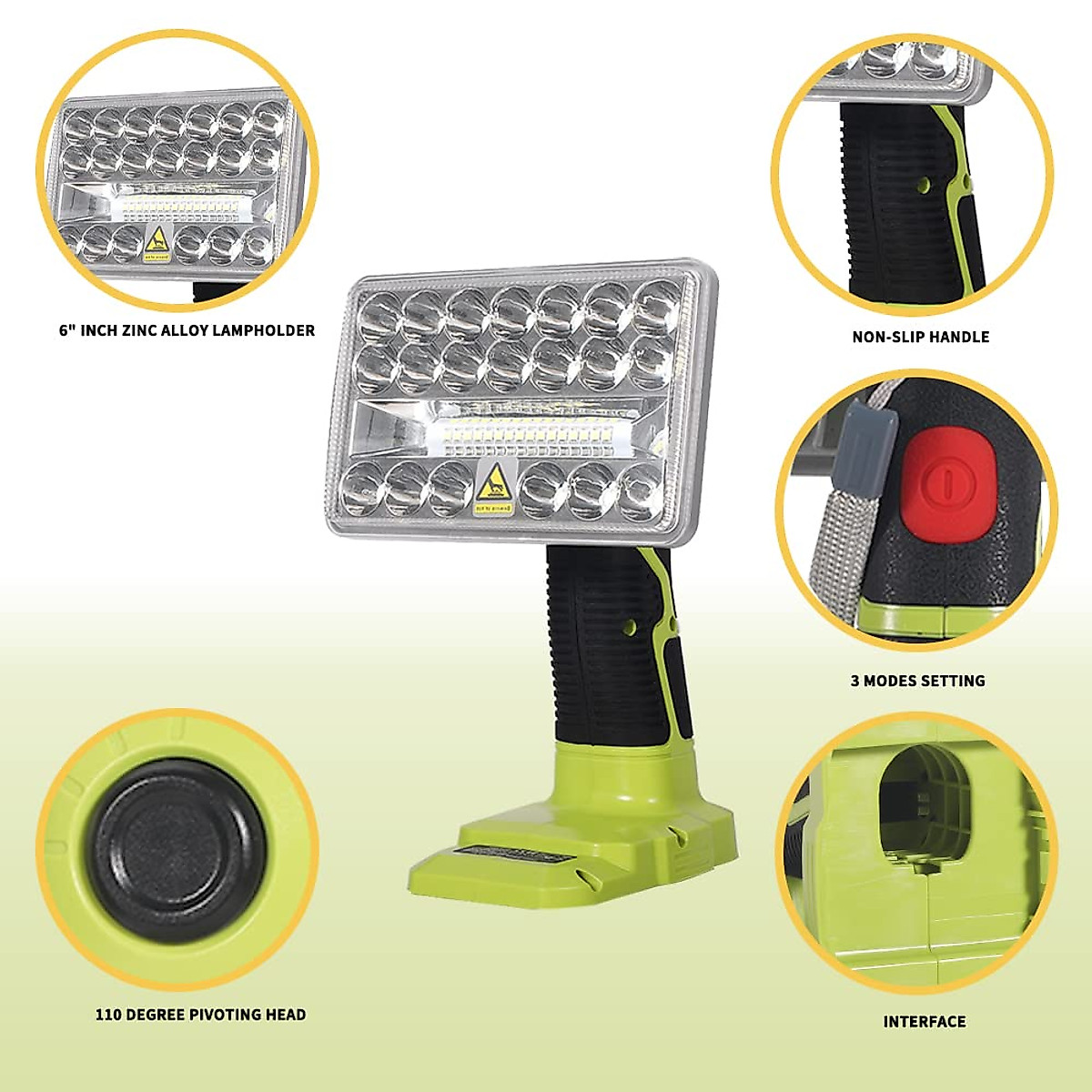 DTEZTECH 18W LED Work Light for Ryobi One+ 18V Li-ion Ni-Cad Ni-Mh Battery, 2000LM Zinc Alloy Flashlight Spotlight with 3 Light Modes, 110 Degree Pivoting Head Indoor Outdoor Use……