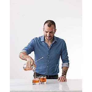 Crafthouse by Fortessa Professional Barware Tools by Charles Joly,Double Old Fashioned/DOF Set of 2, Mixing Glass, Julep Strainer, Bar Spoon, 5 Piece, Silver