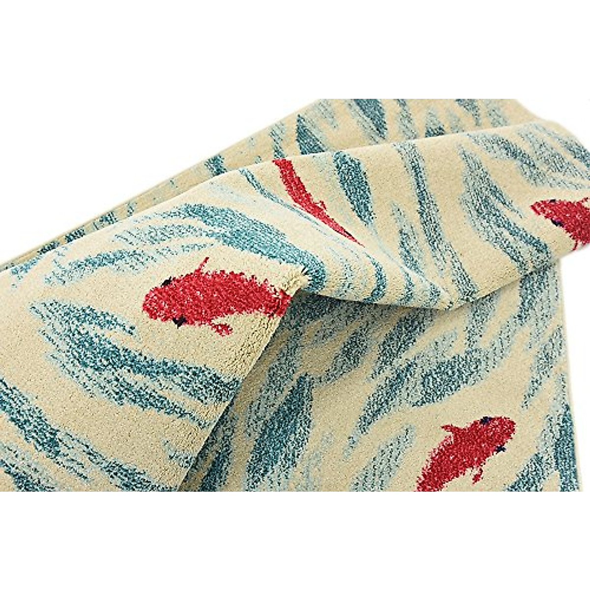 Unique Loom Positano Collection Coastal Modern Bright Colors Fish Beige Area Rug (5' x 8')