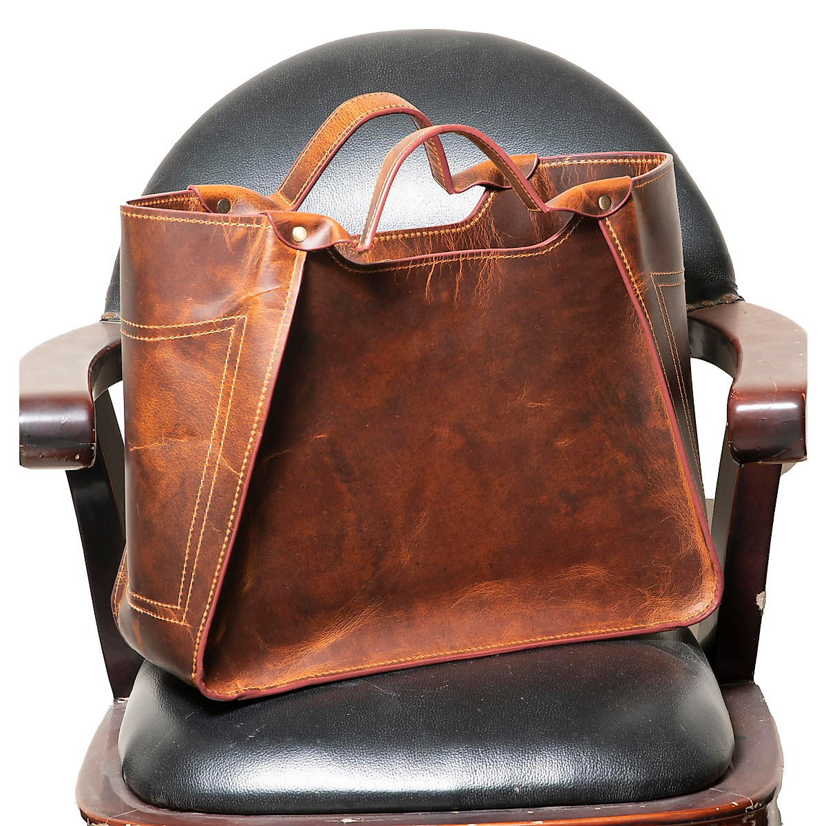 Genuine Full Grain Leather Shoulder Tote Bag for Women Large Handbag Designer Ladies Purse Satchel Travel Bag (Red Brown Tote Bag)