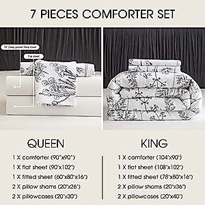 HYPREST Queen Bed in A Bag Comforter Set with Sheets, 7 Pieces White Floral Comforter Set Queen Soft Lightweight Breathable, Rustic Farmhouse Bedding Sets Queen All Season