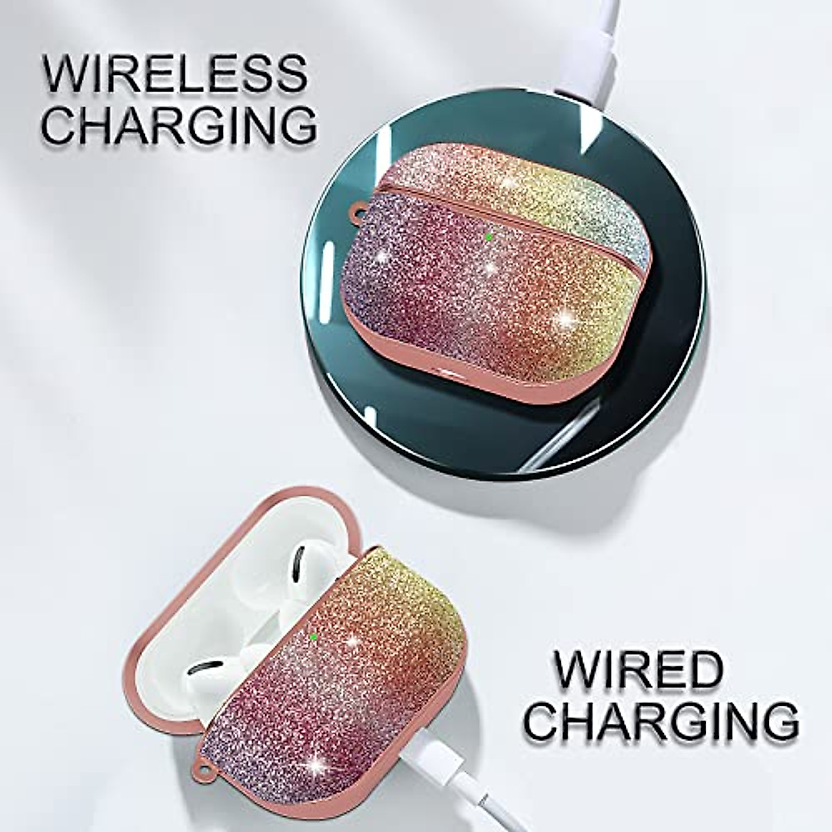 WETAL Girls Bling Case for Apple Airpods Pro Case Cover, Stylish Glitter Protective Case Skin with Keychain Compatible with Airpod Pro, Multicolor