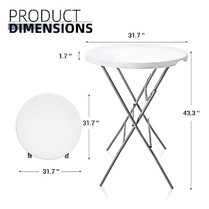 Byliable 32in Cocktail Table White High Top Folding Table, Portable Bar Height Folding Table Round with Removable Gray Legs, Indoor Outdoor Banquet Table for Parties, Commercial, Speech, Dining