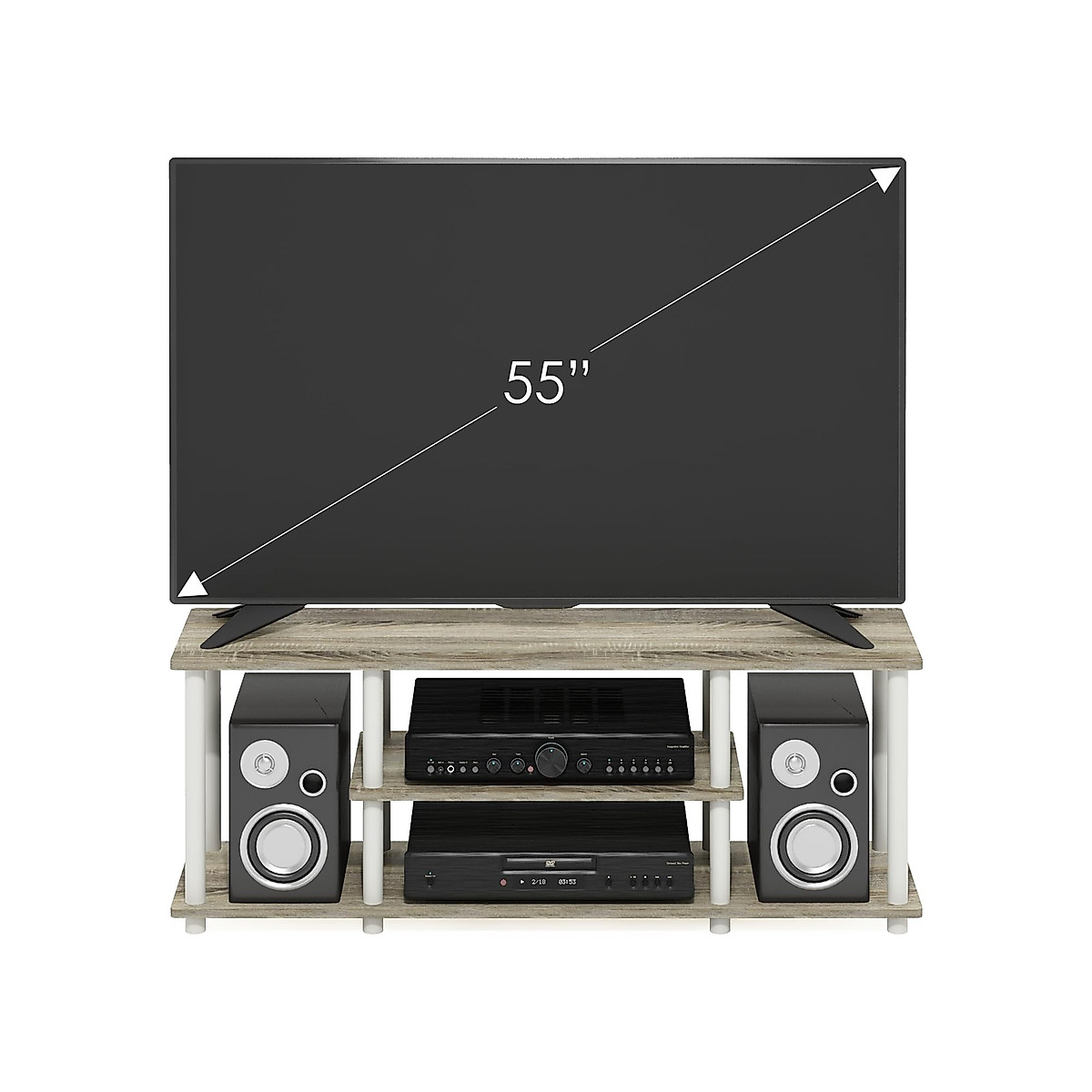 Furinno Turn-N-Tube No Tools 3D 3-Tier Entertainment TV Stand up to 50 inch TV, Round Tubes, Oak