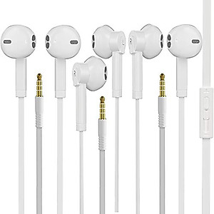 Earbud Headphones with Remote & Microphone, in Ear Earphone Stereo Sound Noise Isolating Tangle Free for Smartphones, Laptops, MP3/MP4, Gamer, Walkman(Classic White) 3 Pack