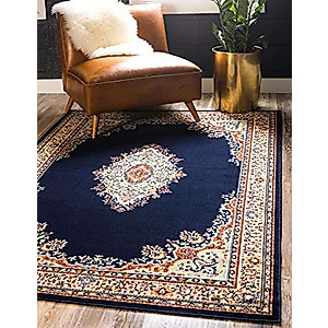 Unique Loom Reza Collection Traditional Persian Style Area Rug, 5 x 8 ft, Navy Blue/Ivory