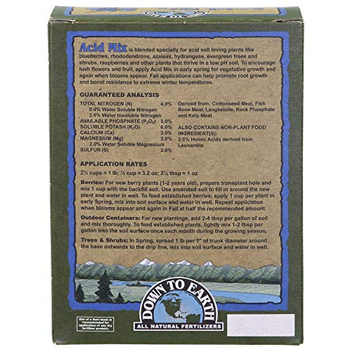 Down to Earth All Natural Acid Mix Fertilizer 4-3-6, 1 lb