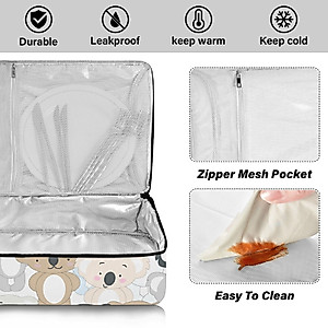 Seamless Koala Bear Hand Draw Doodle Cartoon Animals Texture Reusable Insulated Pizza Bag, Waterproof Food Delivery Bag, with Handle Lid Leakproof Pizza Holder Tote for Hot or Cold Food