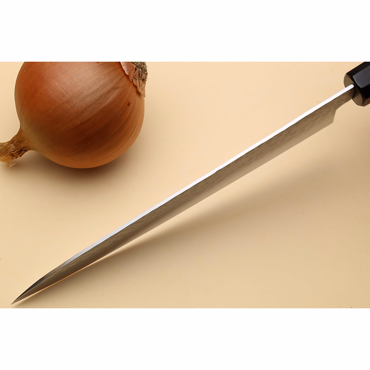 Yoshihiro Super Blue Steel Stainless Clad Hammered Gyuto Chefs Knife Rosewood Handle (8.25"(210mm) & Saya)