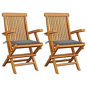 DYRJDJWIDHW Patio Chairs Patio Chairs,Outdoor Furniture,Outdoor Chairs,Balcony Furniture,Patio Furniture Set,Front Porch Decor,with Gray Cushions 2 pcs Solid Teak Wood