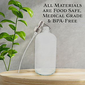 Cornucopia 32oz Glass Pump Bottles with Stainless Steel Pump (2-Pack, Clear); Economy Size Soap Dispenser for Massage Oils, Lotions, Liquid Soaps