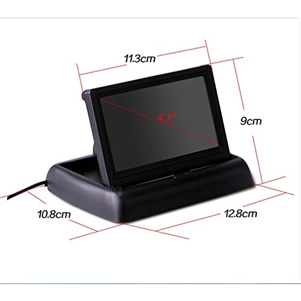 4.3" Car Auto Foldable Monitor LCD Screen Dash Stand 3M Sticker 12-24V Input Universal for Truck Auto 2 RCA Video Channels for Backup Camera/Rear View/DVD/Media Player