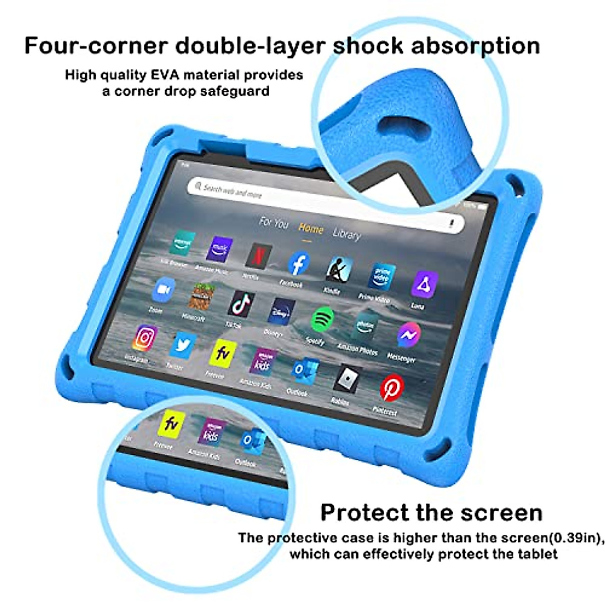 Fire 7 Tablet Case for Kids (only Compatible 12th Gen, 2022 Release), OQDDQO 2022 New Kindle Fire 7 Case, Extra Thick Protective Layer Double-Layer Shockproof in Four Corners (Blue)