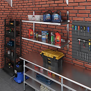 AmGood 16 in. x 48 in. Two-Tier Metal Wall Mount Shelf | Staunless Steel Shelving for Commercial Kitchen, Closet, Garage, Pantry, etc