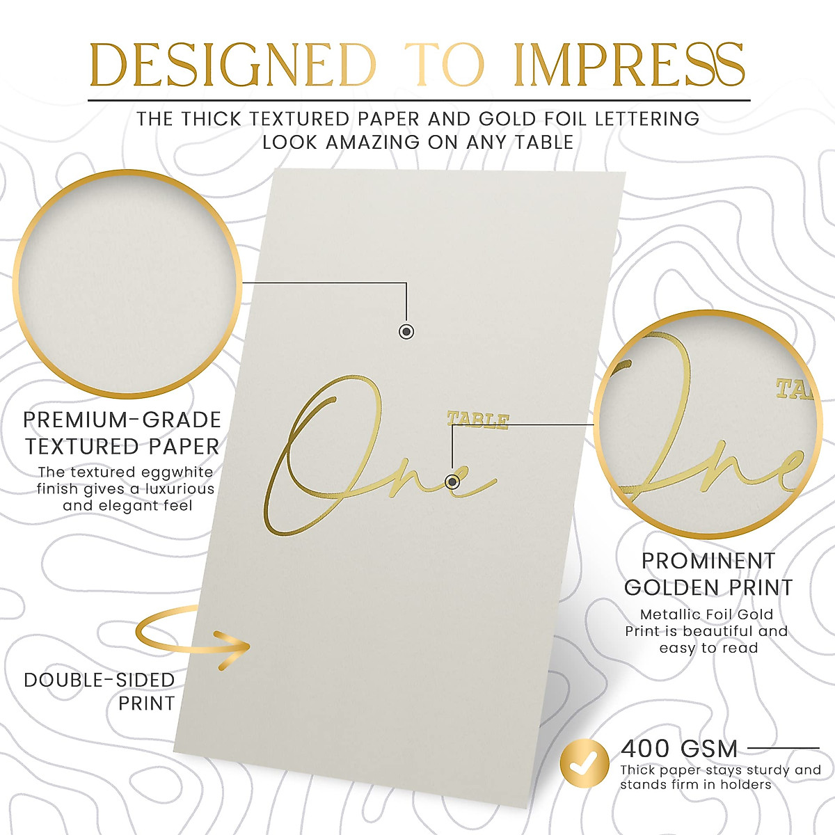 dynamic collection Wedding Table Numbers - Gold Table Numbers for Wedding Reception with Double Sided Table Number Cards 1-30 + Head Table & Gift Table Card, Luxury Gold Foil, 400 GSM, 4x6 inches