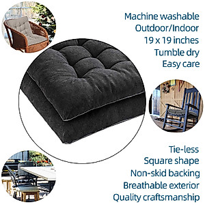 FABRICASTLE Outdoor Chair Cushions Patio Cushion Premium Comfortable Thick Fill Tufted 19" x 19" Floor Wicker Seat Pads, 2 Count (Black, 2)