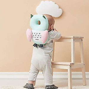 Bebamour Baby Walkers Head Protector Toddler Adjustable Baby Safety Pad Backpack Wear for Crawling with Safety Leash (New White, Cow)