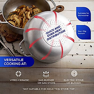 Universal Cast Aluminum Caldero Rice Cooker 25 Cups - 6.3 QT /6 L Even Heat Distribution Deep Fryer for Fast Cooking and Easy Cleaning, Ergonomic Handles Large Soup Pot, for French Fries, Stews