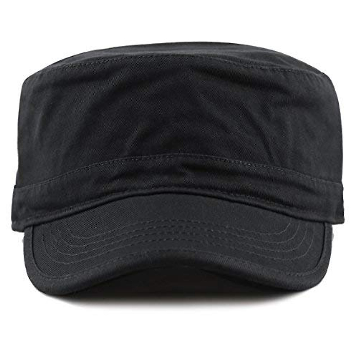 The Hat Depot Cadet Military Army Baseball Cap Tie Dye & Washed Cotton Basic & Distressed Cadet Brushed Cotton Cap (1. Basic - Black)