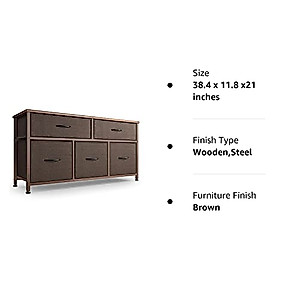 CubiCubi Dresser for Bedroom, Tall Wide Storage Organizer 5 Drawer Dresser for Bedroom Hallway, Sturdy Steel Frame Wood Top, Brown