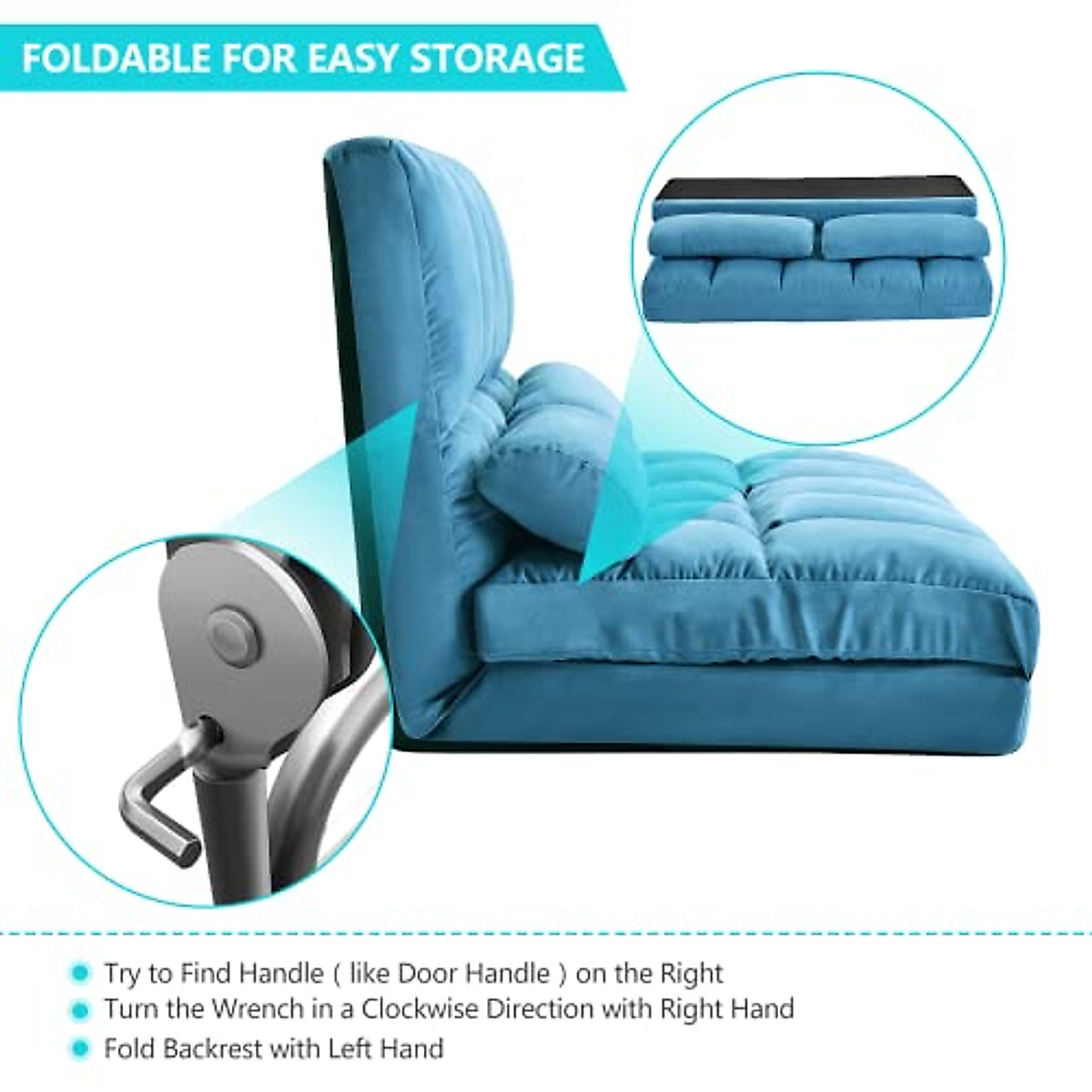 Merax Floor Sofa Bed, Foldable Sleeper Sofa Bed, Adjustable Futon Sofa Folding Lazy Sofa Floor Sofa Couch with 2 Pillows (Blue)