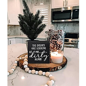 Ywkuiev The Dishes are Looking at Me Dirty Again Funny Rustic Family Home Black Wooden Box Sign Plaque for Kitchen Restaurant (6 X 6 Inch)