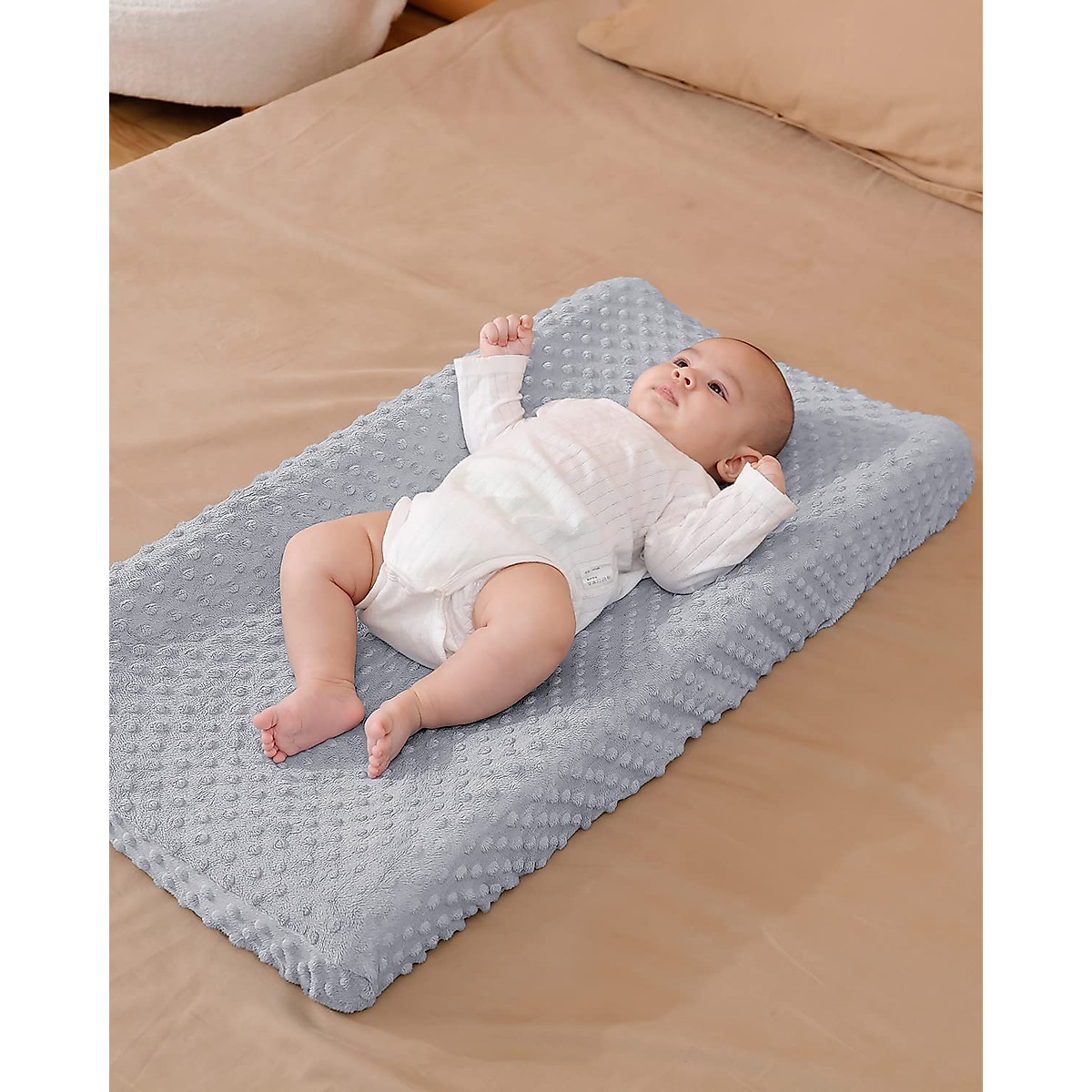 Solid Changing Table Pad Cover Cradle Sheet, Fits 32"/34''x16" Contoured Diaper Changing Pad, Ultra Soft Cozy Minky Dots Plush Changing Table Covers, Breathable Wipeable Removable (Grey)