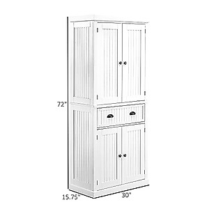 HOMCOM 72" Traditional Freestanding Kitchen Pantry Cabinet Cupboard with Doors and 3 Adjustable Shelves, White