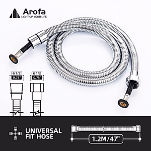 Bidet Hose Replacement, 47 Inch Bidet Hose for Toilet Handheld Bidet Sprayer, Arofa Stainless Steel Shower Hose with Nylon Braided PVC Inner Hose for G 1/2 Connector, Chrome