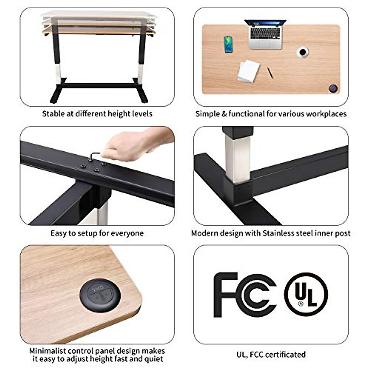 CAXXA Sit Stand Adjustable Height Desk Electric for Home Office (Urban Teak Tabletop, 48" x 24")