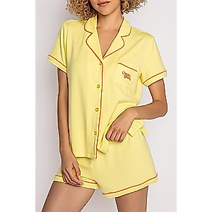 PJ SalvageThe Summer I Turned Pretty Lounge Short-sleeve Button Down Shirt and Bottom Shorts Pajama SetYellowSmall