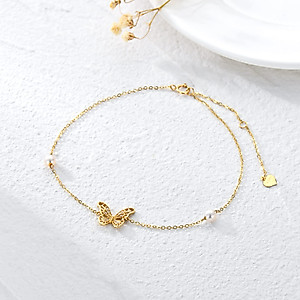 14k Solid Gold Butterfly Bracelets for Women Bracelets for Her Real Gold Chain Bracelet