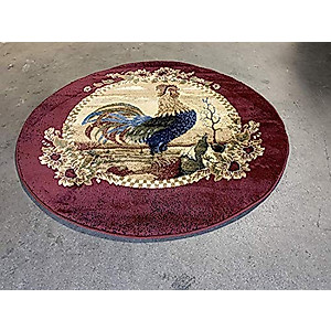 Carpet King Rooster Style Round Sunflower Country Area Rug 256,000 Point Area Rug Burgundy Blue Beige Black Bellagio Swirl Design M09AB (4 Feet X 4 Feet)