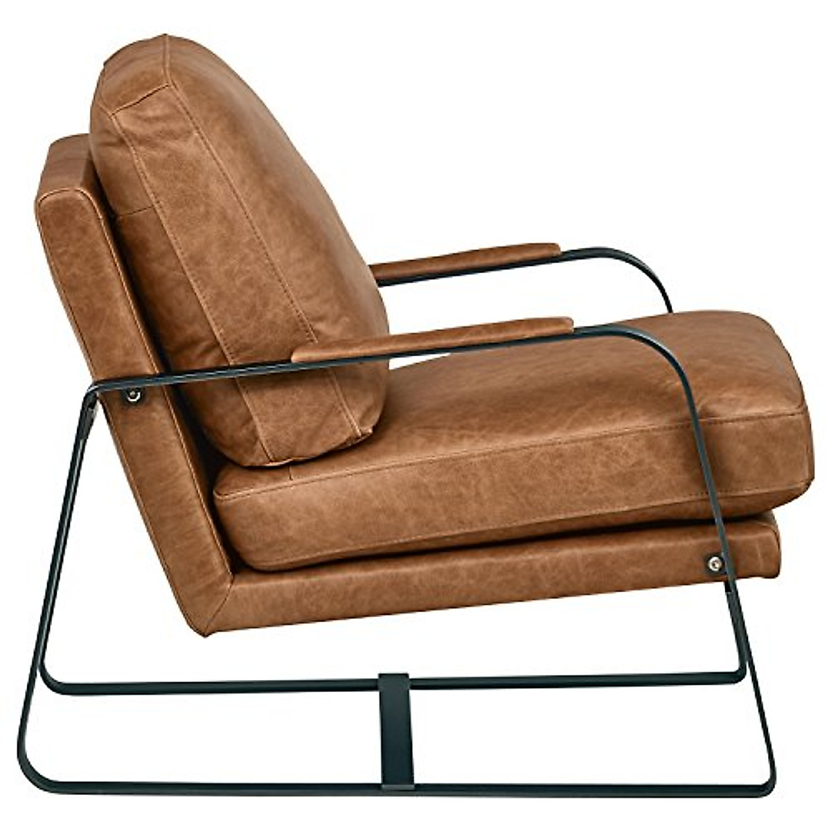 Amazon Brand – Rivet Summit Mid-Century Modern Leather Accent Chair with Steel Arms, 27"W, Cognac Brown